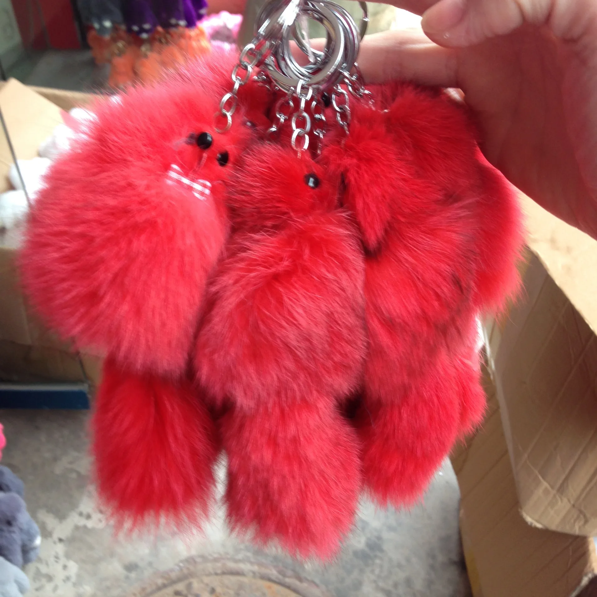 Fox Plush Pompom Keychain Cute Toys Plush Stuffed Animal Soft Keychain ...