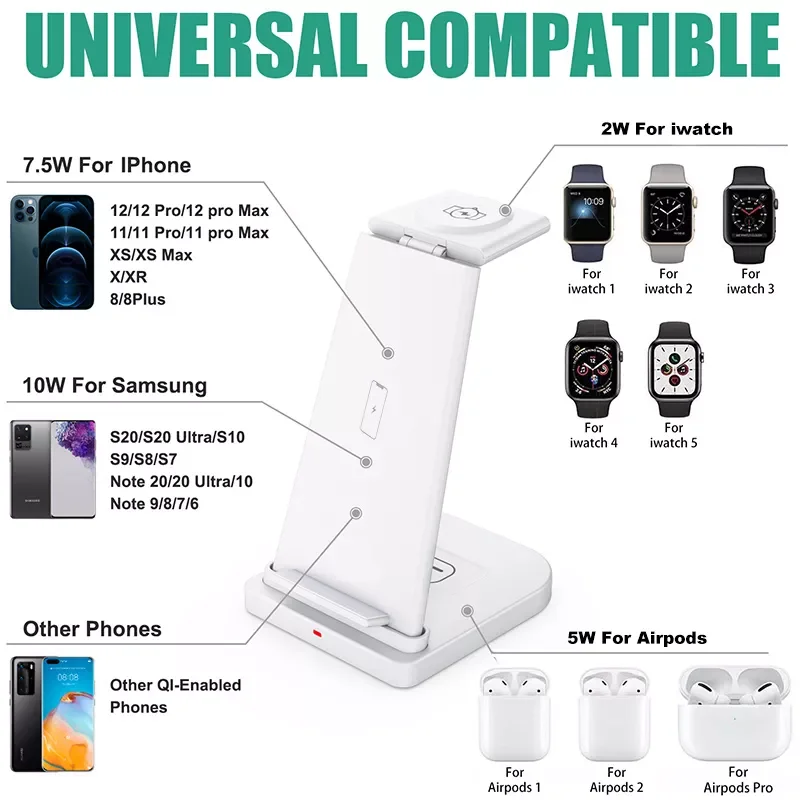 3 In 1 Qi Wireless Charger Foldable Stand For Iphone 14 14 Plus For ...