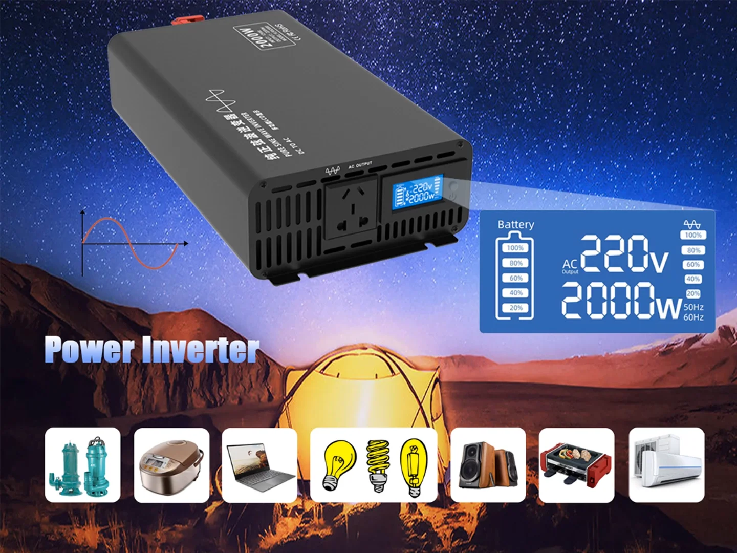 Lcd Display Dc Ac Inverters 12v 24v 48v Dc To 110v 220v Ac Pure Sine ...
