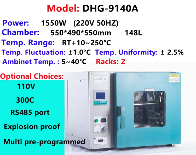 DHG-9140A Hot Air Oven - Pre-Programmed Dry Cycles Lab Equipment