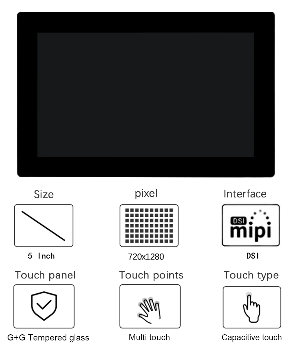 Orange Pi 5 LCD 5 Inch 720P IPS Touch Screen Display