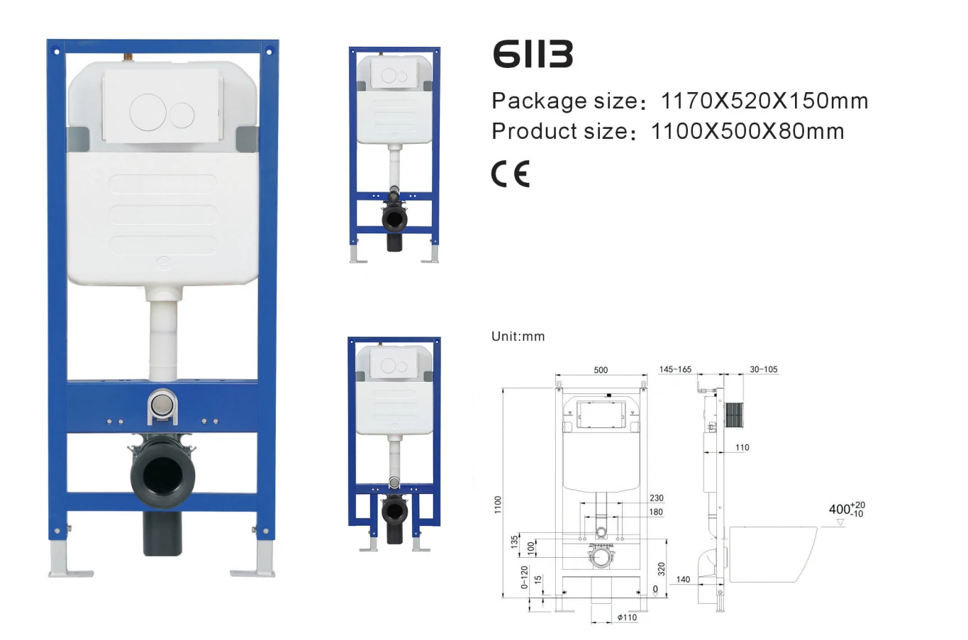 Palici Wall Hung Water Closet - Concealed Cistern Dual Flush