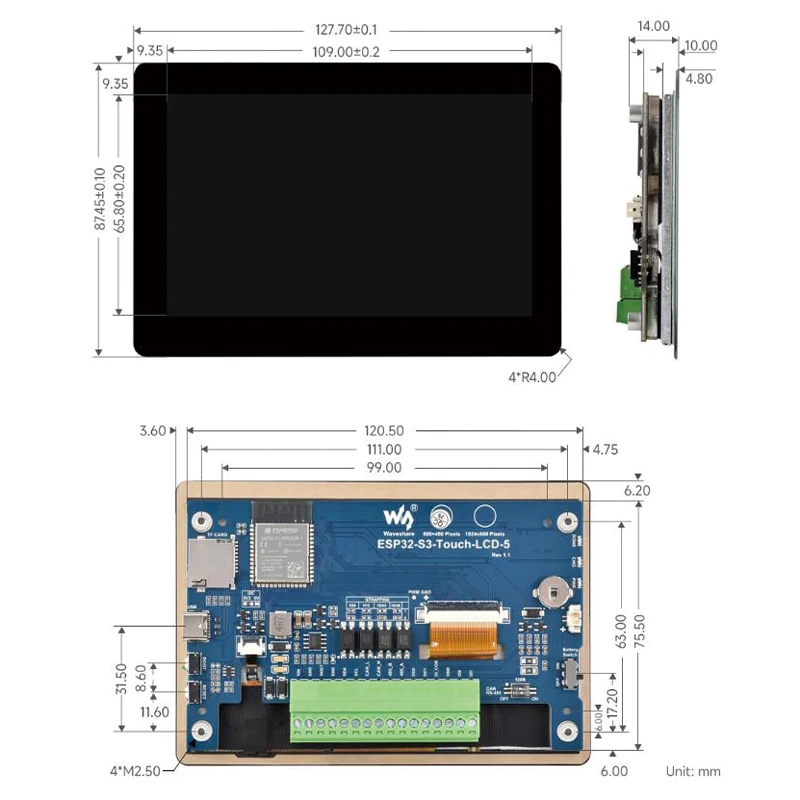 ESP32-S3 5inch Display Development Board, 32-Bit LX7 Dual-Core ...