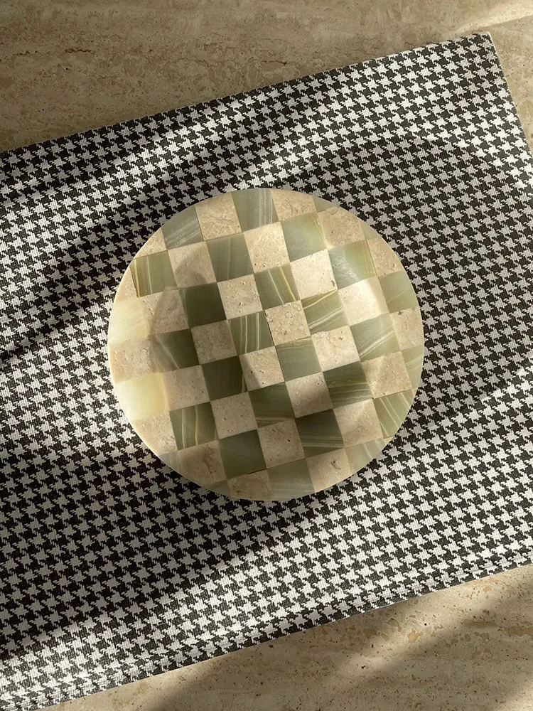 Stonekocc D12CM Vintage Checkered Mosaic Green Onyx Tray