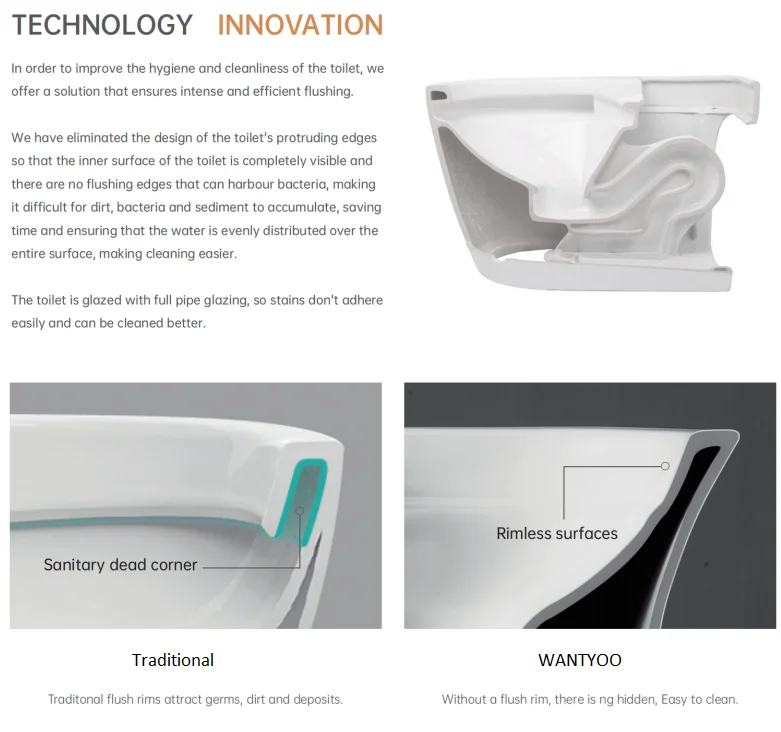 Standard Ceramic Wall-hung Open-rimless Washdown Toilet Elongated One ...