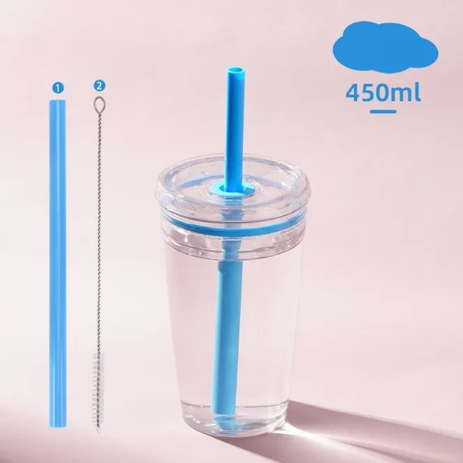 Customize logo New Tritan Cups 450ml Single Wall Straw Cup Milk Tea ...