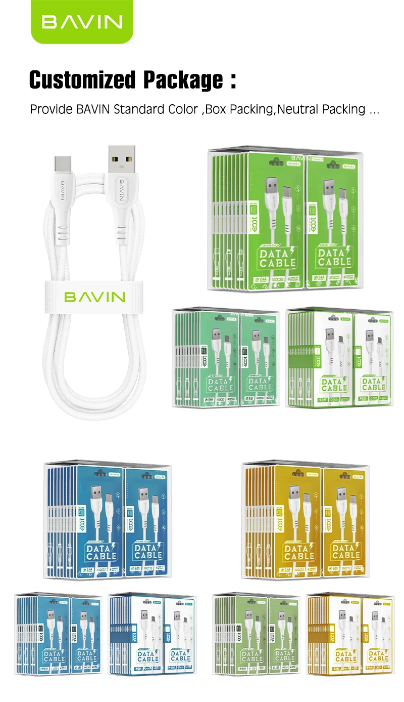 BAVIN Custom Logo Factory Wholesale Price 2.4A Micro USB Type C 1M ...