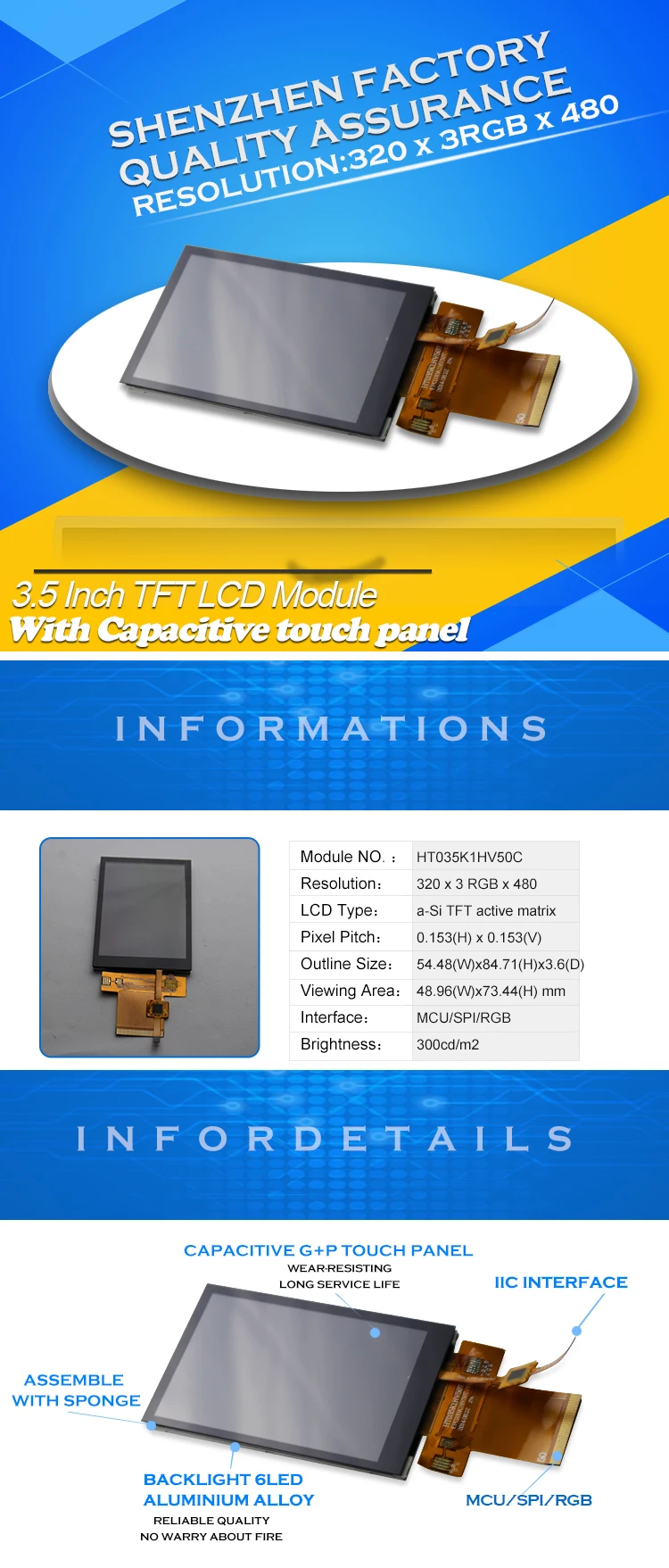 Capacitive Touch Screen 3.5 Inch Lcd Display Module With Rgb/mcu/spi ...