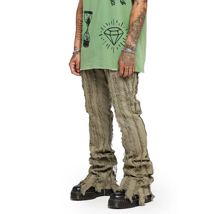 High Quality Custom Heavy Distressed Stack Pants Vintage Boot Cut Flare ...