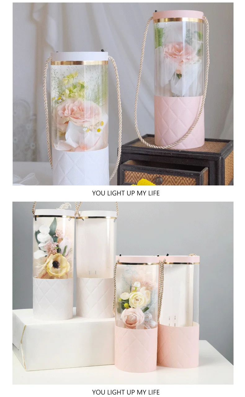JAYWOOD Flower Luxury Pink Bucket Gift Dried Flower Portable Plastic ...