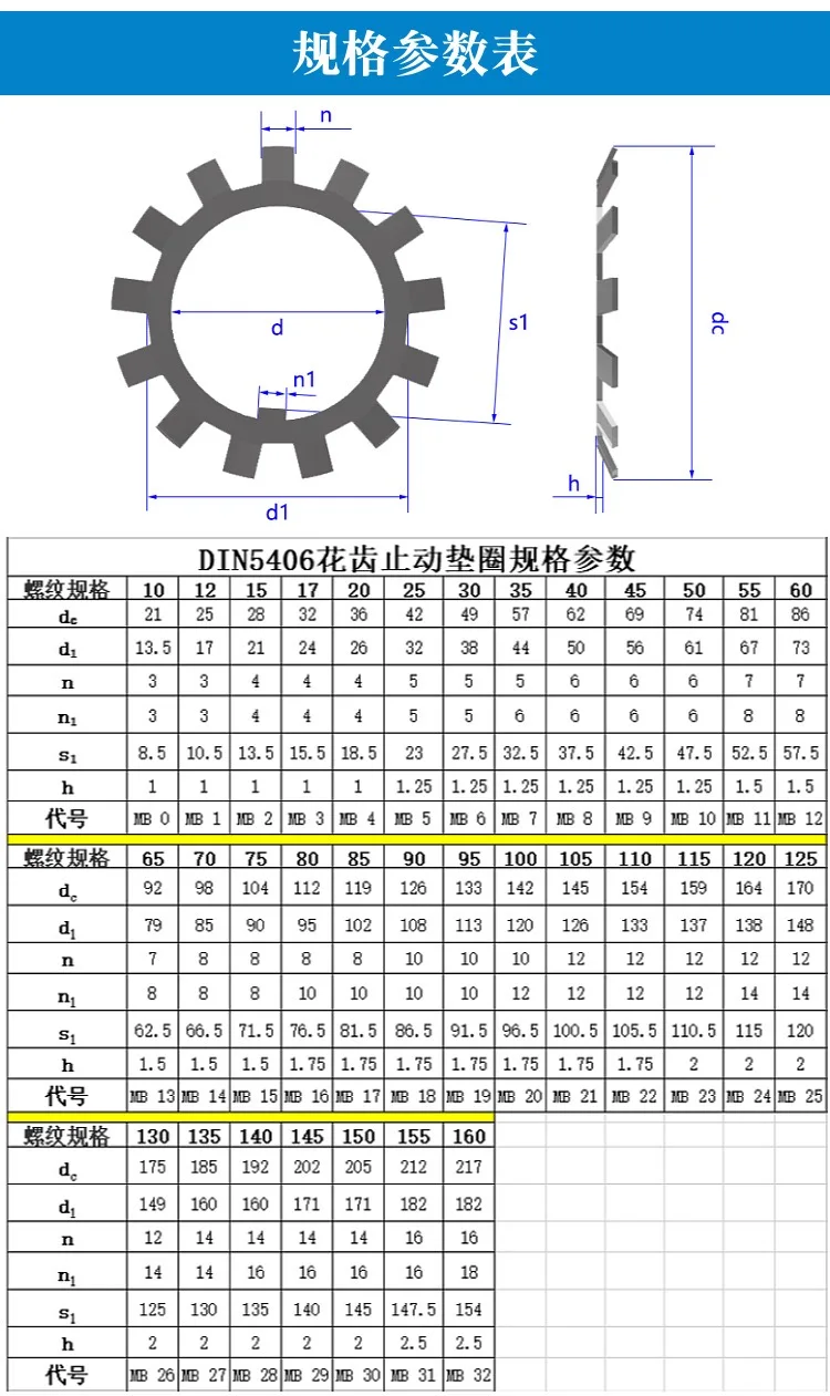 DIN 5406 Stainless Steel 304 External Tooth Shaft Rolling Bearing Lock Tap Washer