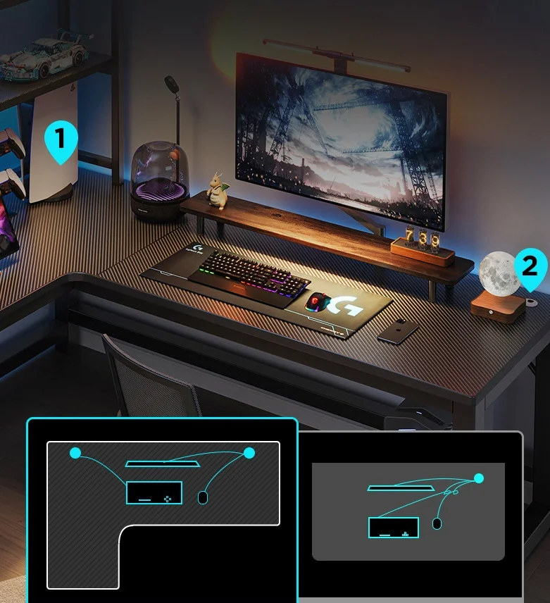 Professional Gamer OEM Custom Modern Esport Gaming Table L-Shape ...