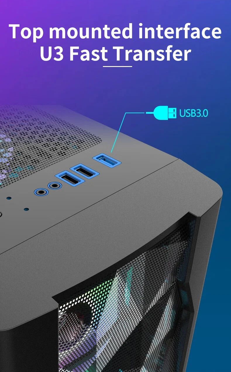 Full Tower Gaming Desktop Case with Tempered Glass & RGB