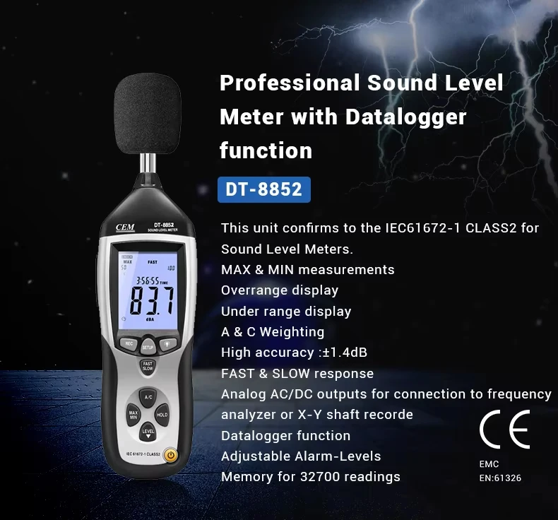 CEM DT-8852 Digital Sound Level Meter With Analog AC/DC Outputs USB ...
