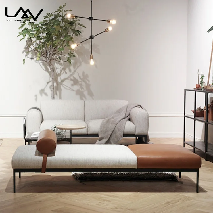 Modern Living Room Upholstered Metal Leg Accent Bench Creative Bedroom ...