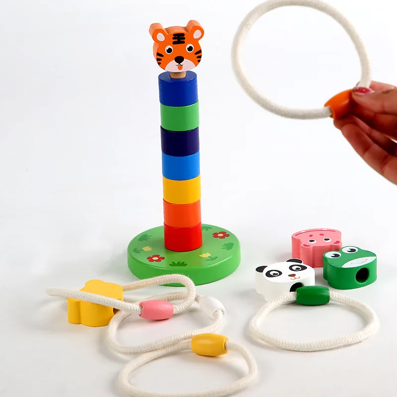 Educational Cute Animal Blocks Tower Throwing Loop Rope Ring Toss Game Toys Set| Alibaba.com