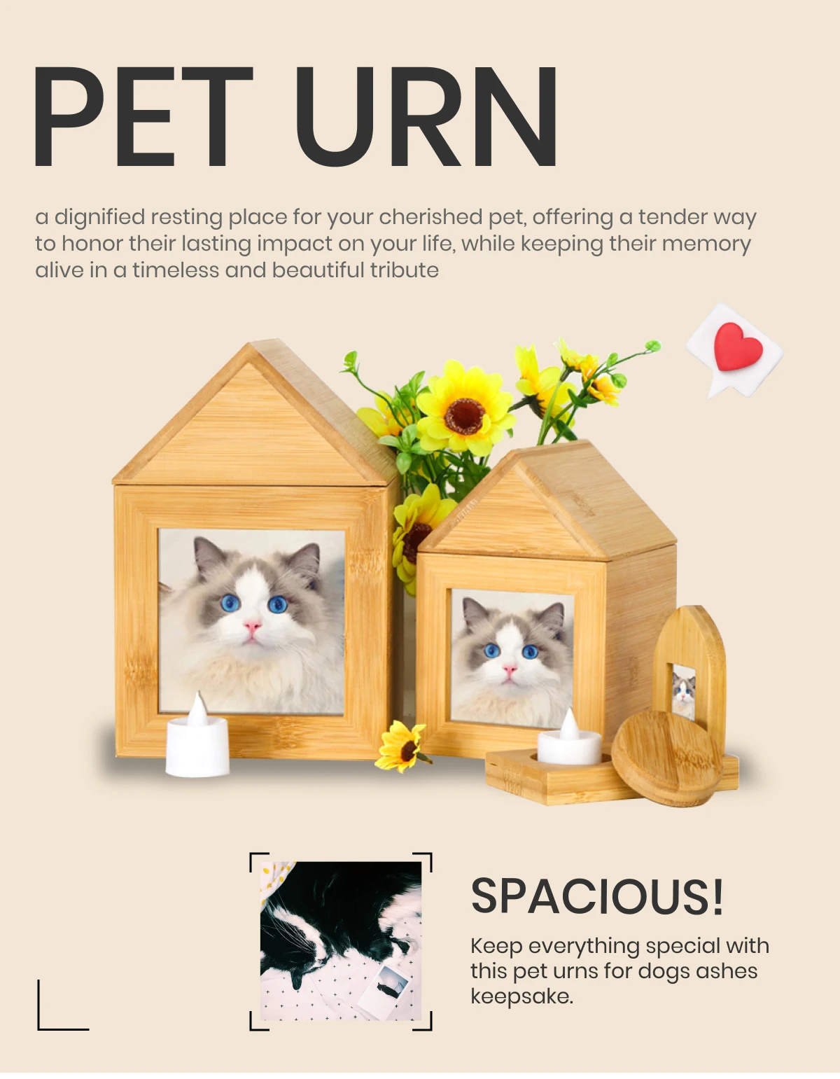 Wood Bamboo Pet Ash Box Cinerary Casket Pet Memorial Box Keepsake House ...