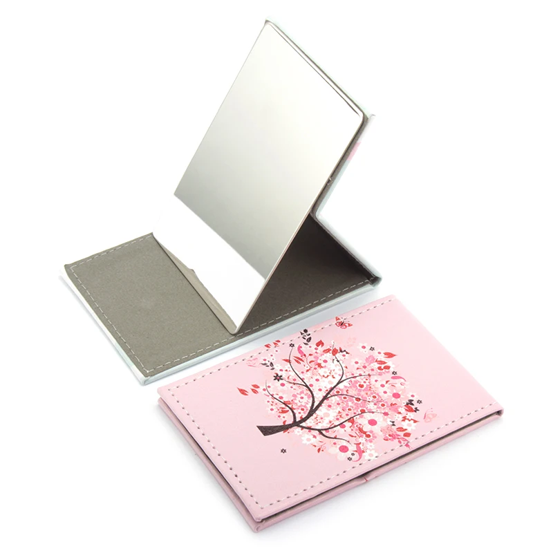 Custom Logo Design Stainless Steel Mirror 110*70mm Foldable Pu Leather ...