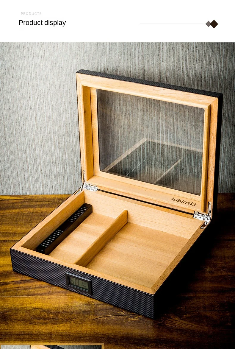 Modern Stylish Cigar Wooden Box Carbon Fiber Electronic Temperature ...