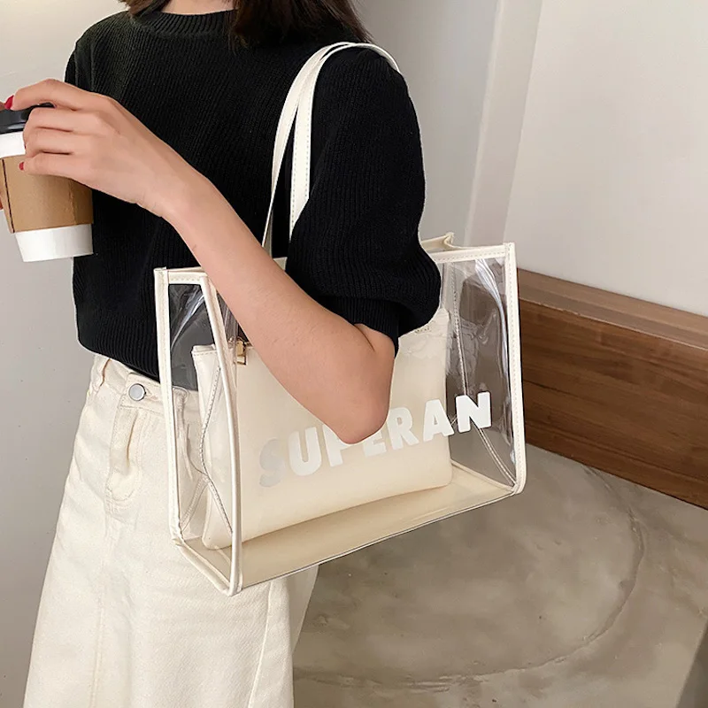 Custom Logo Wholesale Waterproof Clear Shopping Bag Fashion Transparent ...