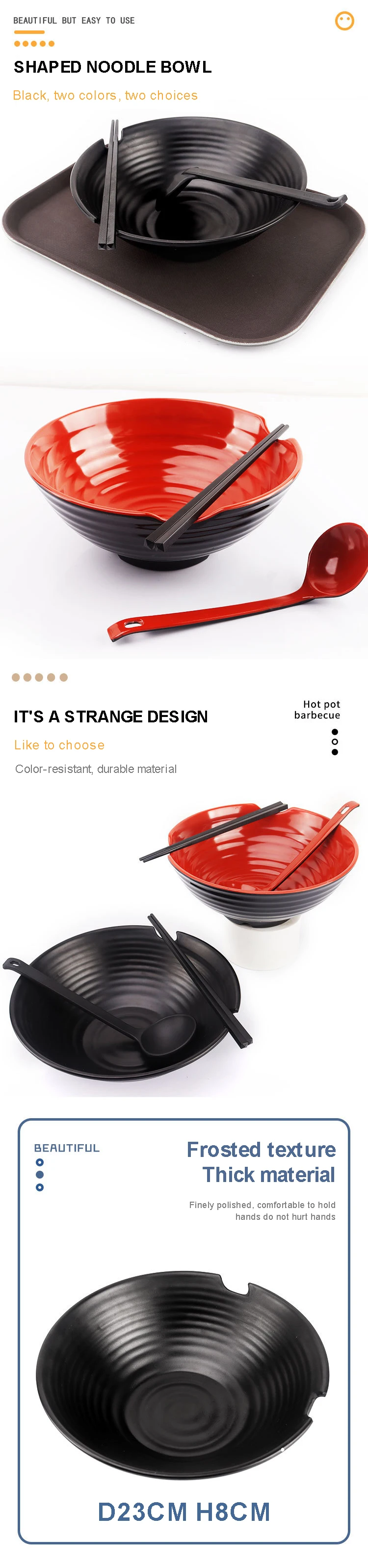 Custom Plastic Melamine Noodle Bowls Set 3pcs Large Japanese Ramen Bowl ...