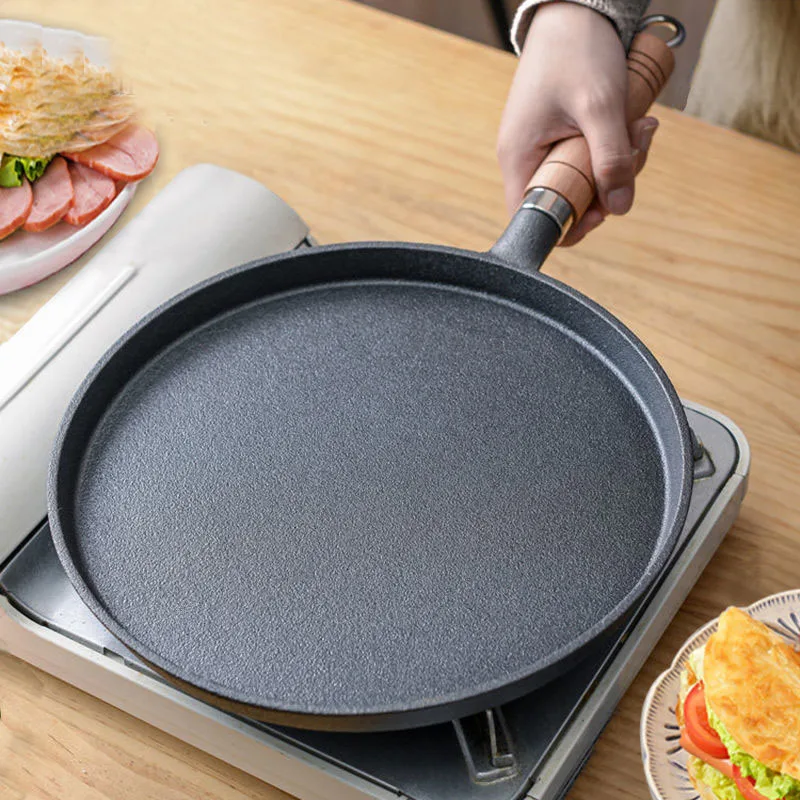 Pre-seasoned Round Cast Iron Skillet Pizza Baking Frying Pan Non-stick ...