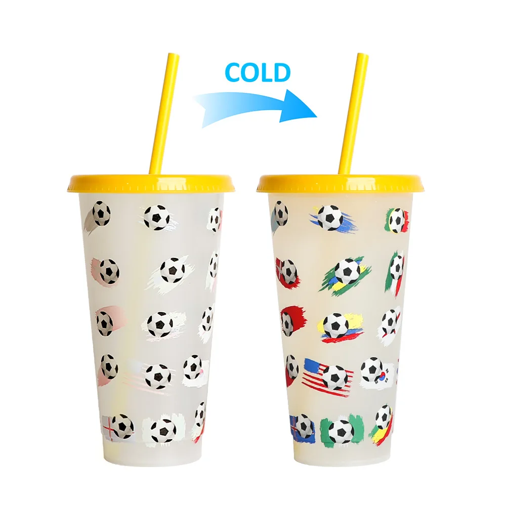 24oz Reusable Plastic Color-Changing Cooler Cups with Lids and Straws ...