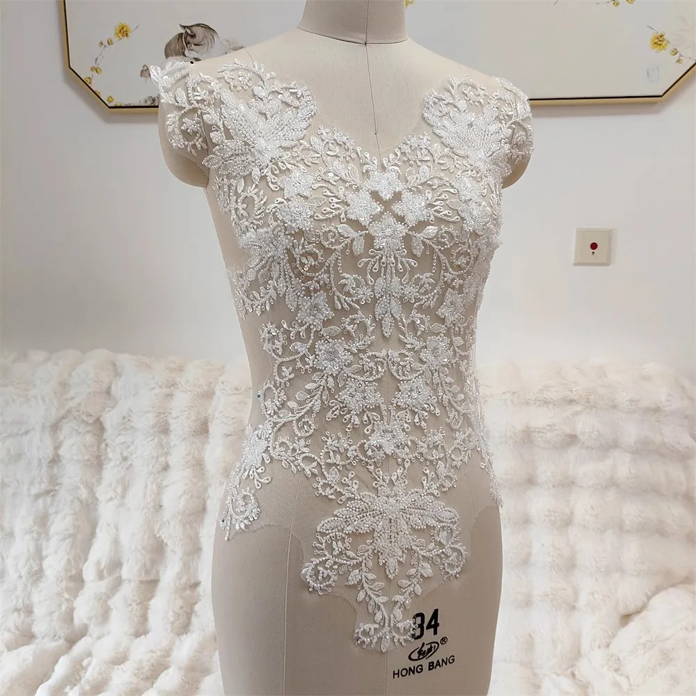 Front Chest Luxury Beading Flower Patch Decoration Wedding Dress Fabric ...