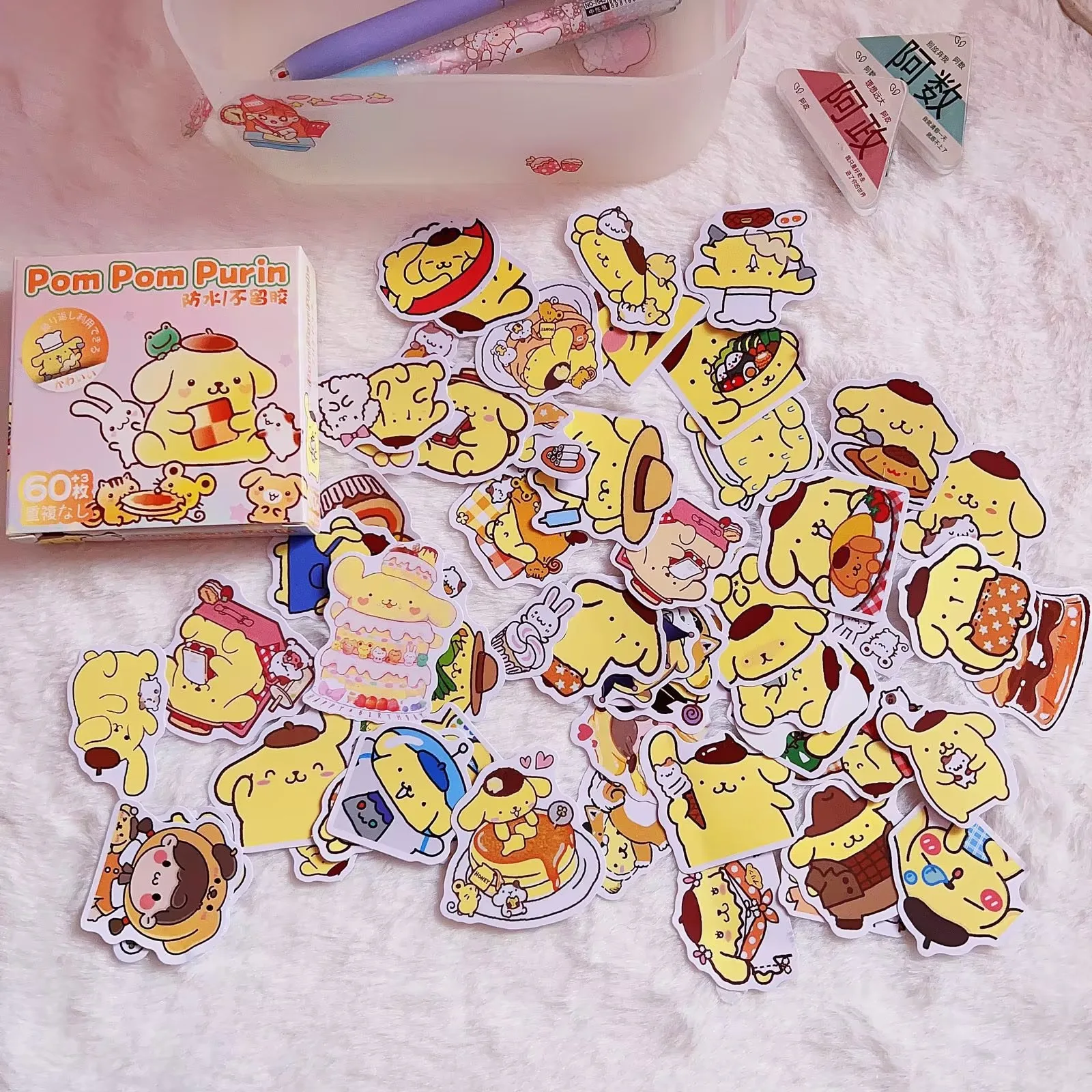 Botu 60pcs Kawaii Sanrio Stickers Anime Pochacco Kuromi Cinnamoroll ...