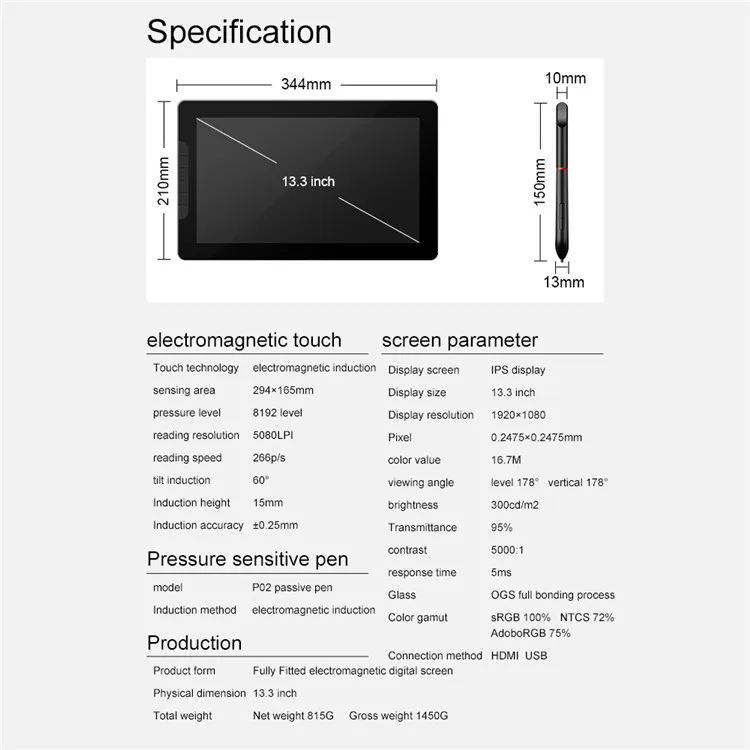 Ultra Cheap 13inch FHD 1080p Graphic Display Tablet - Acepen