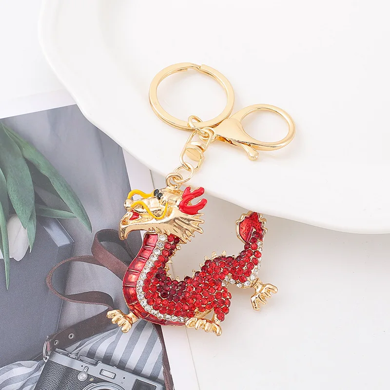 Chinese Year 2024 Zodiac Animals Dragon Keychain Rhinestone Diamond Key ...