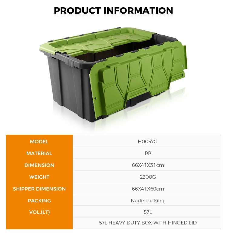57L Stackable Heavy Duty Plastic Tote Container with Lid
