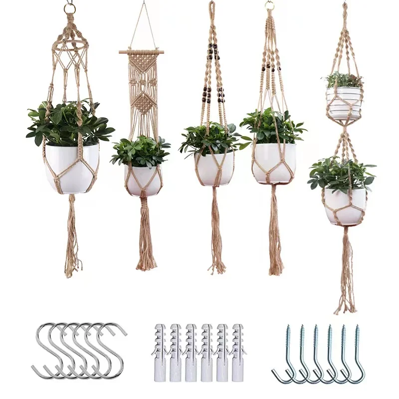 Flower Pot Hemp Rope Hanging Indoor Macrame Plant Hangers Decorations ...