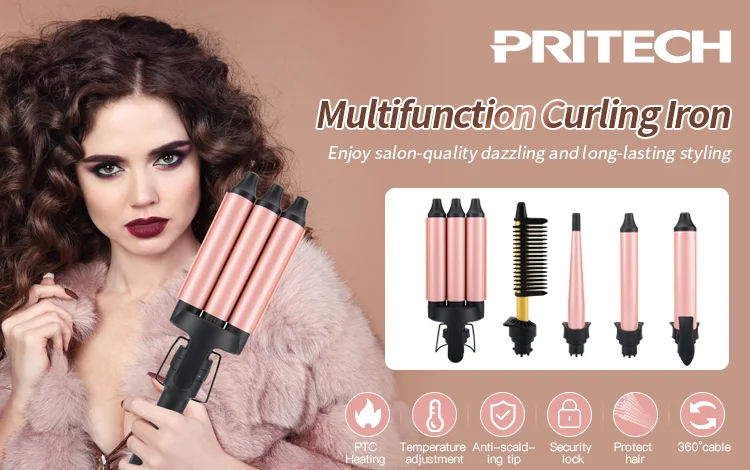 PRITECH Professional Ceramic Coating Electric Hair Curler Custom Multifunction Interchangeable ...