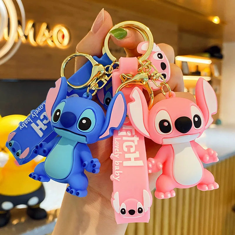 Wholesale Cute Cartoon Pvc Anime Keyring Stitch Keychains Blue Pink Bag ...
