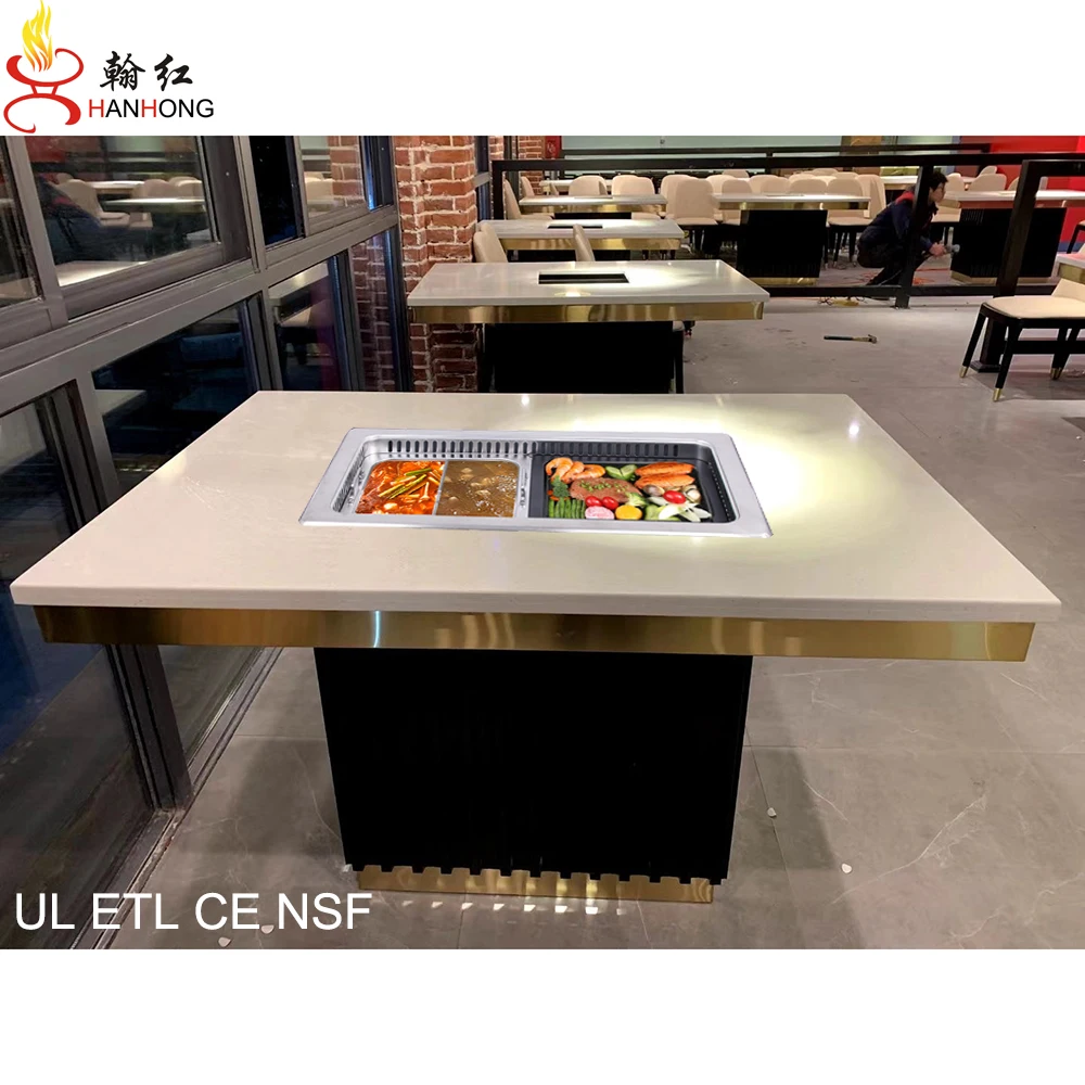 hot pot table korean bbq grill commercial smokeless table wooden table ...