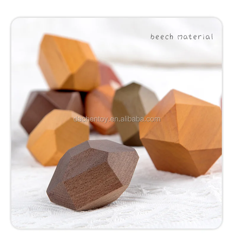 Wooden Building Balancing Blocks Set Natural Colorful Stones Stacking ...