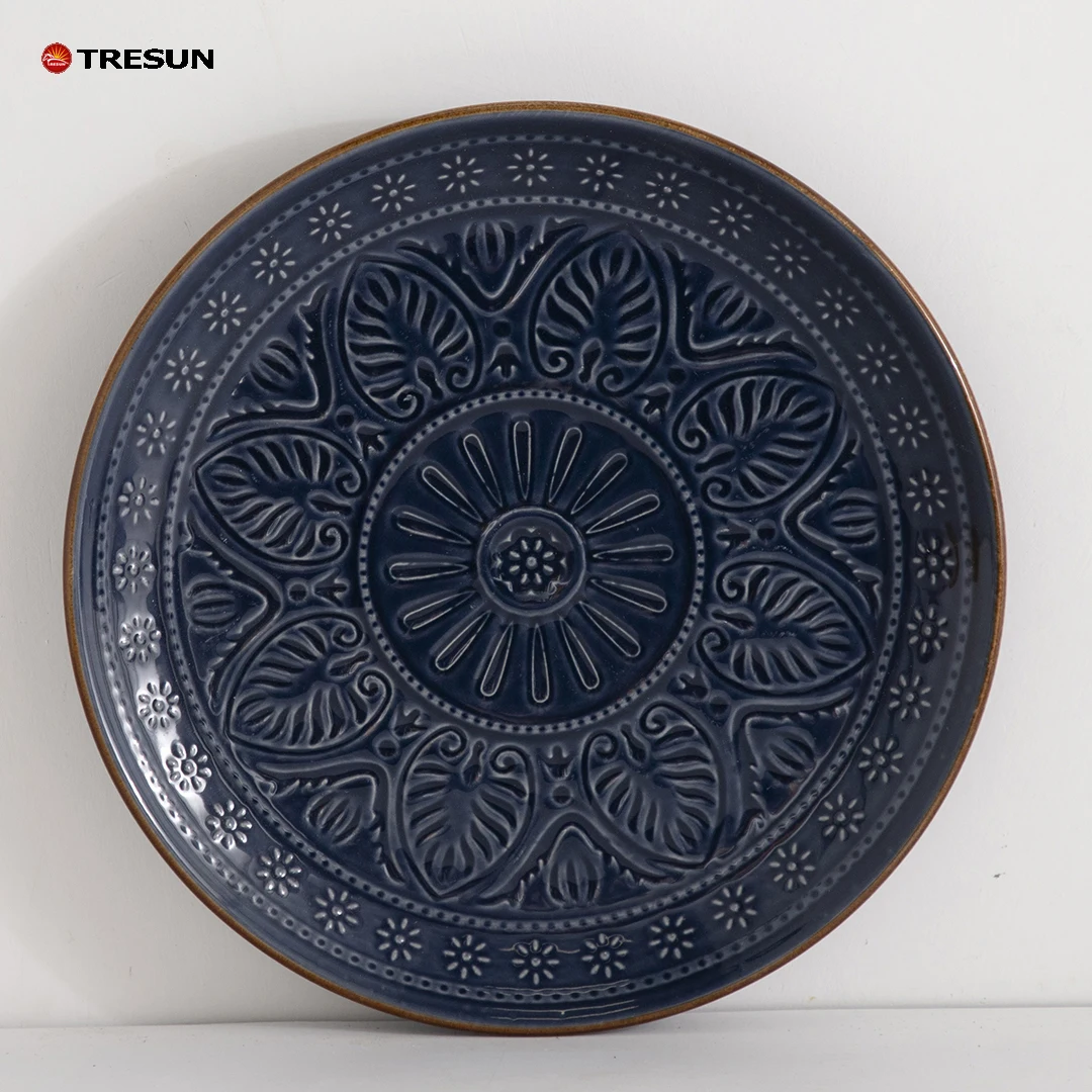 European Style Design Blue Glaze Texture Embossed Blue 16 Pieces ...