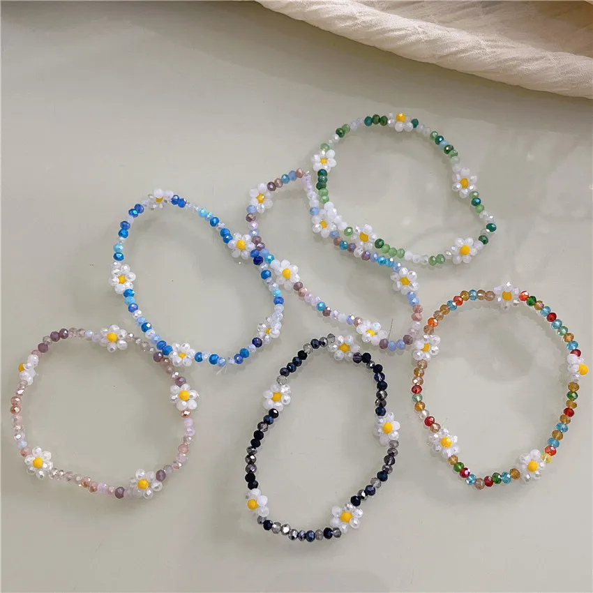 Bohemian Korean Bead Daisy Flower Bracelet For Women Girls Cute ...