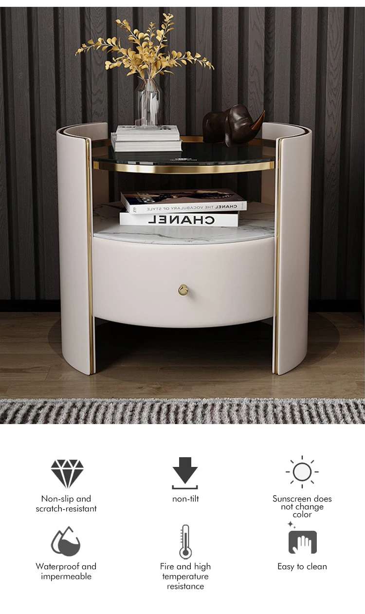 Minimalism Rock Panel Round Bedside Table Simple Modern Bedroom Brown ...