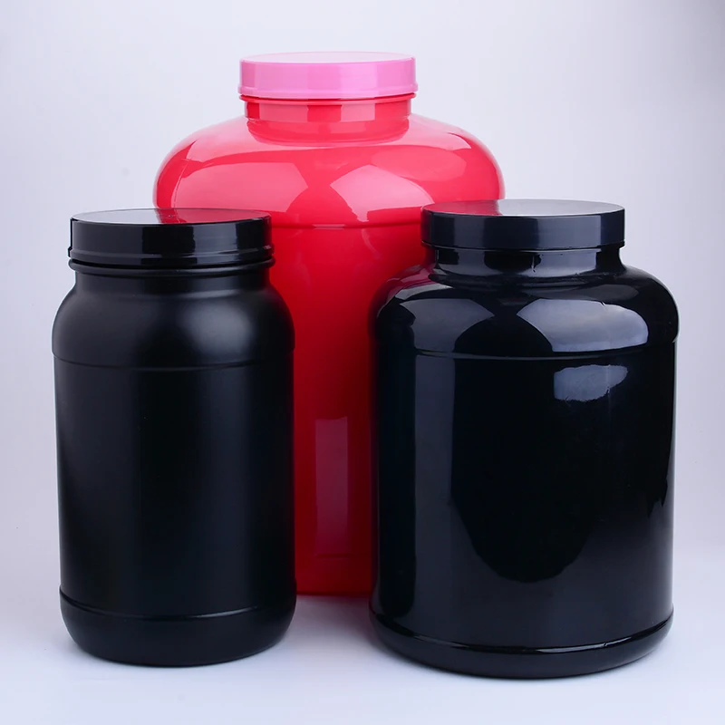 Hdpe Refillable 3000ml Plastic Whey Protein Powder Jars Black Wide ...