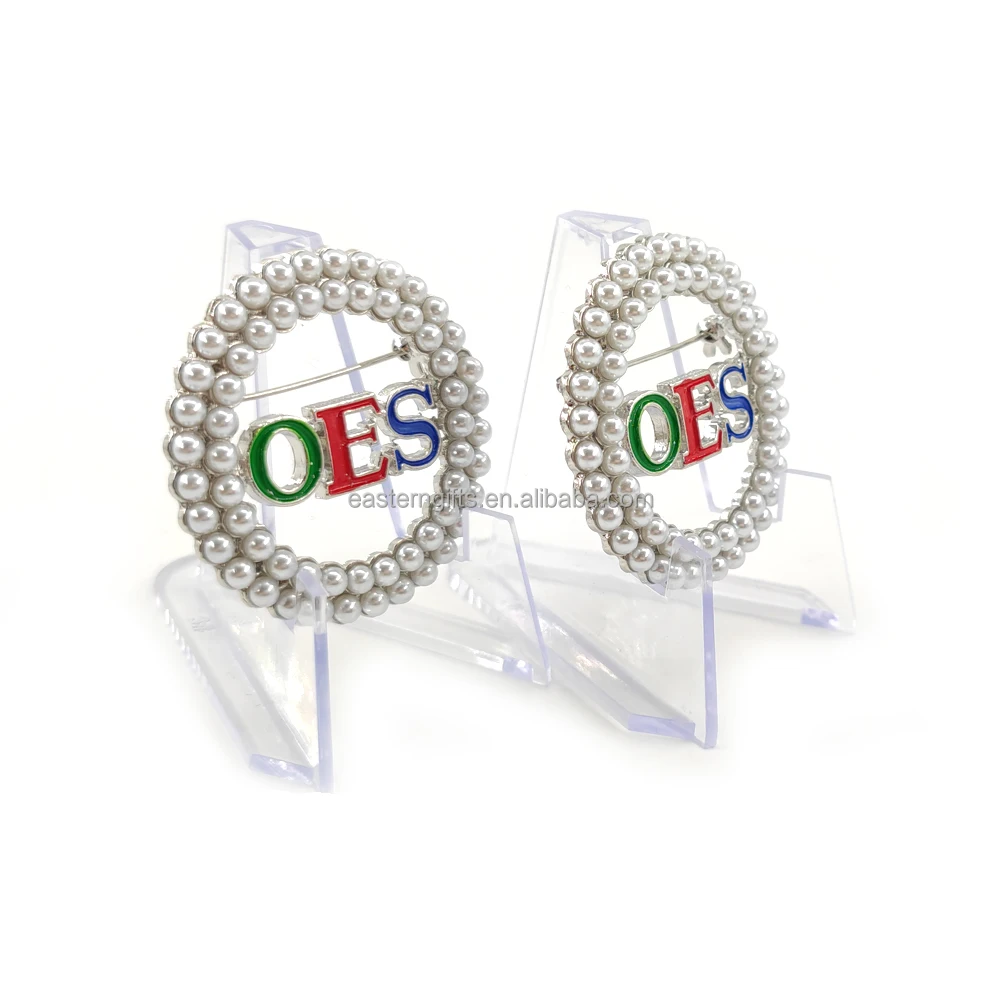 Masonic OES Lapel Pin - Enamel Pearl Order Star Badge