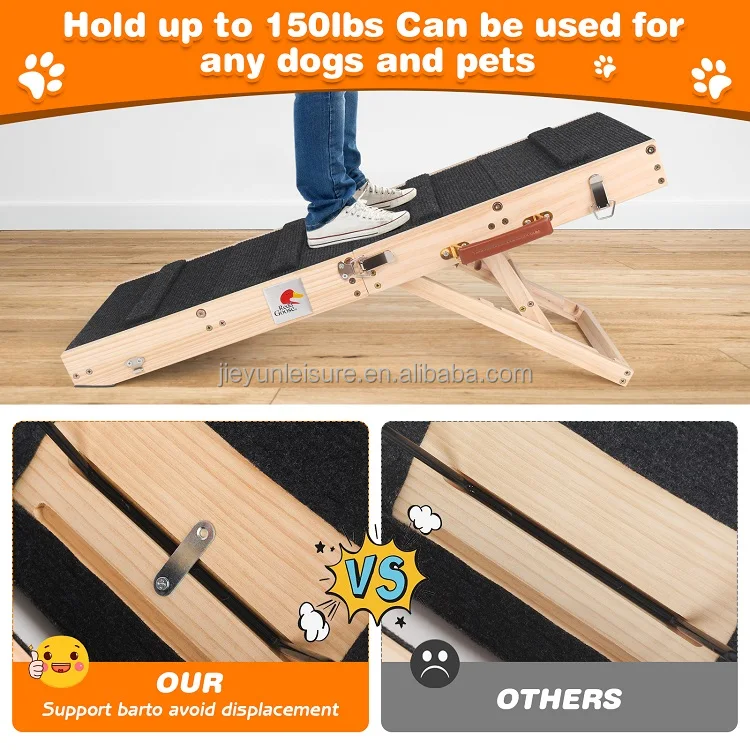 Jaalex Wooden Folding Portable Pet Ramp Dog Stairs Adjustable Dog Ramp ...