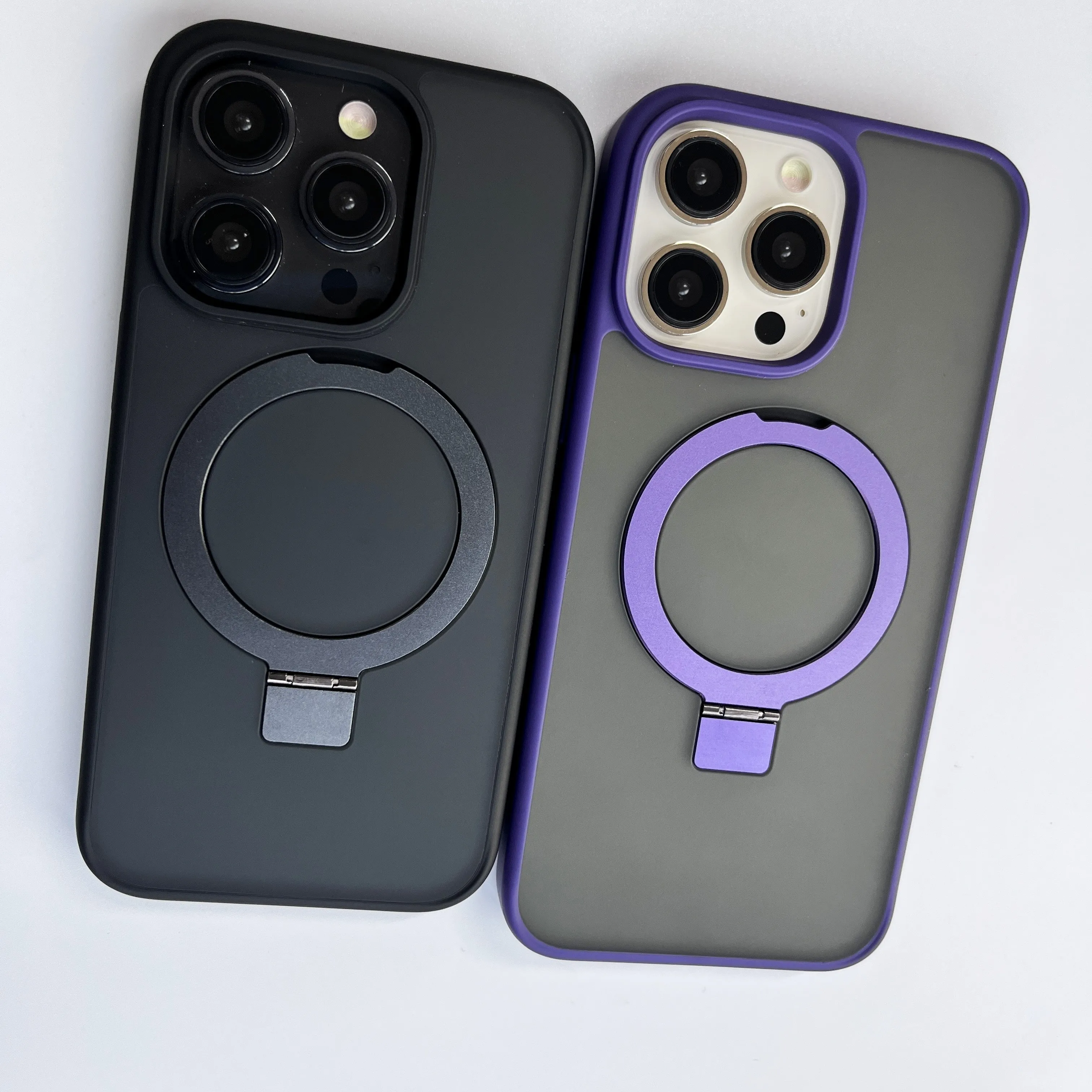 360 Degree Magsafe Magnet Ring Case For Iphone 15 14 13 Matte Kickstand ...