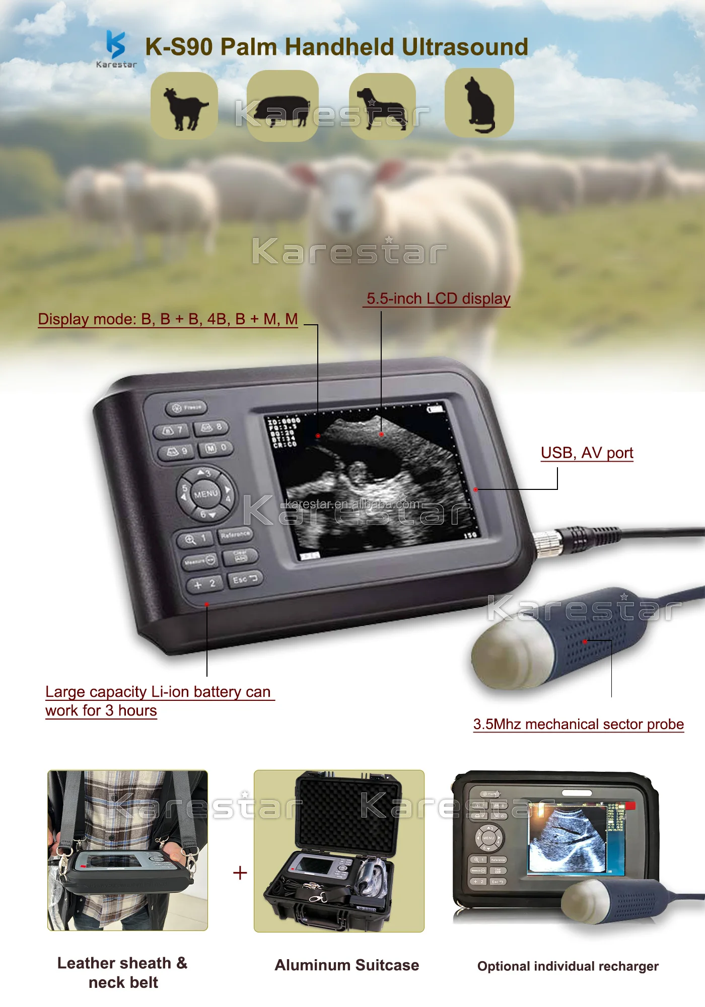 Livestock Farm Use Digital Vet Ultrasound Scanner Cattle Swine Pig Vet ...