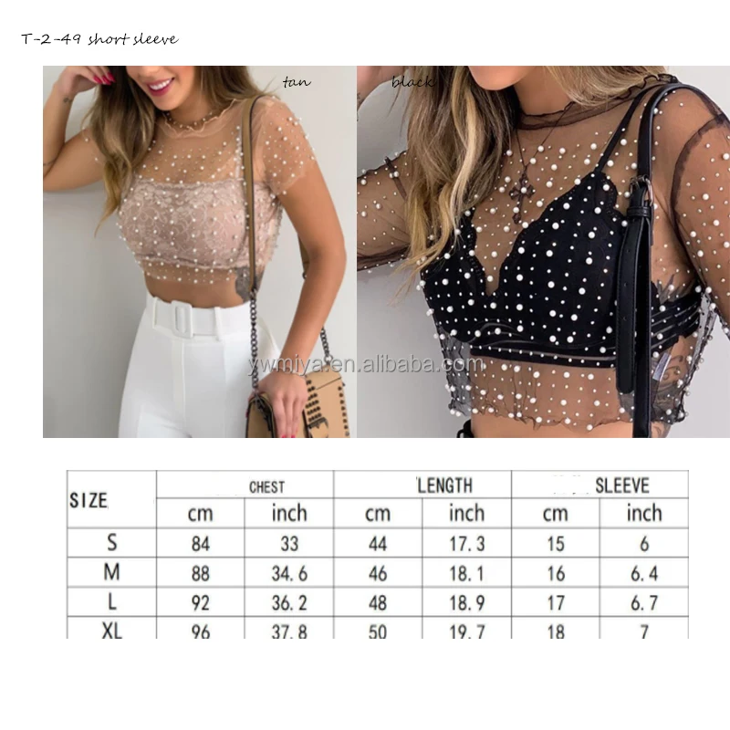 Ct-29 Beautiful See Through Mesh Top With Pearl And Diamond Beaded Sexy ...