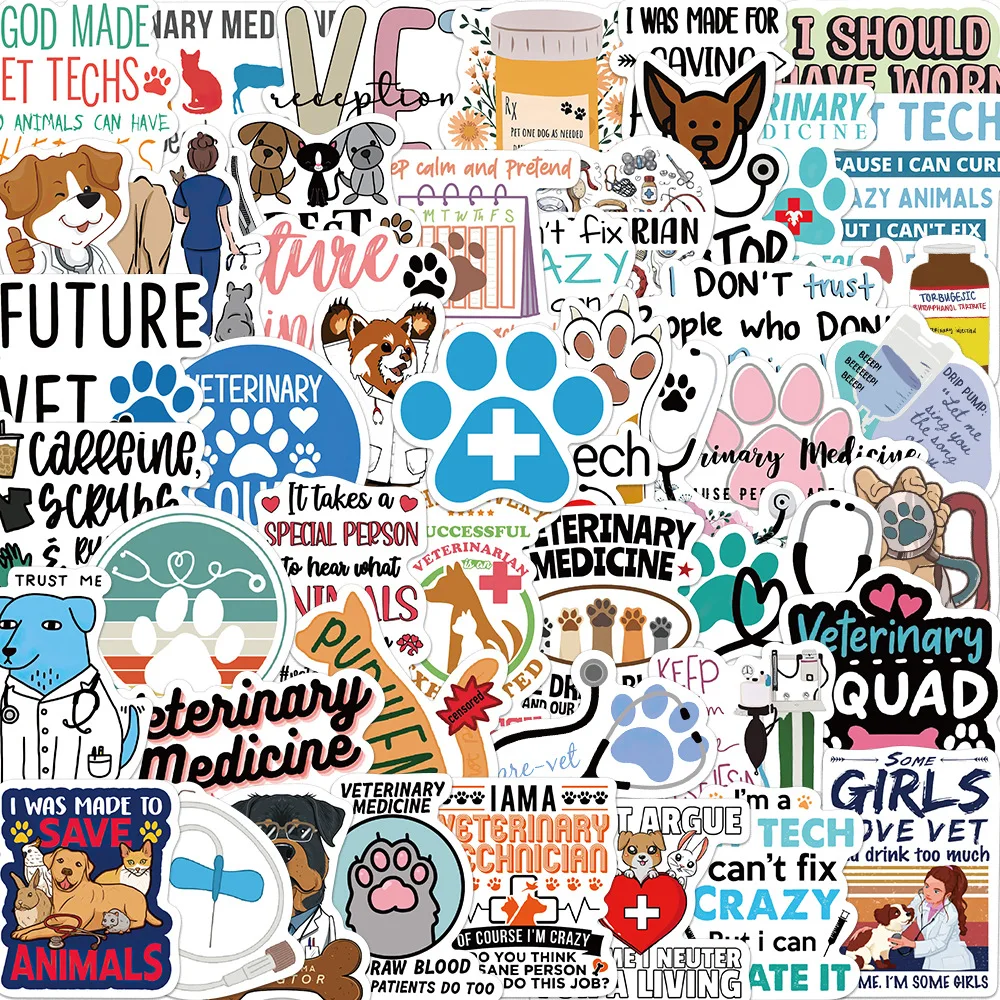 50pcs Cartoon Veterinary Animal Medicine Graffiti Stickers For Car ...