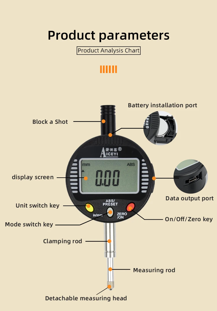 0-100mm Digital Dial Indicator with USB/RS232 Output | Accurate Gauge ...