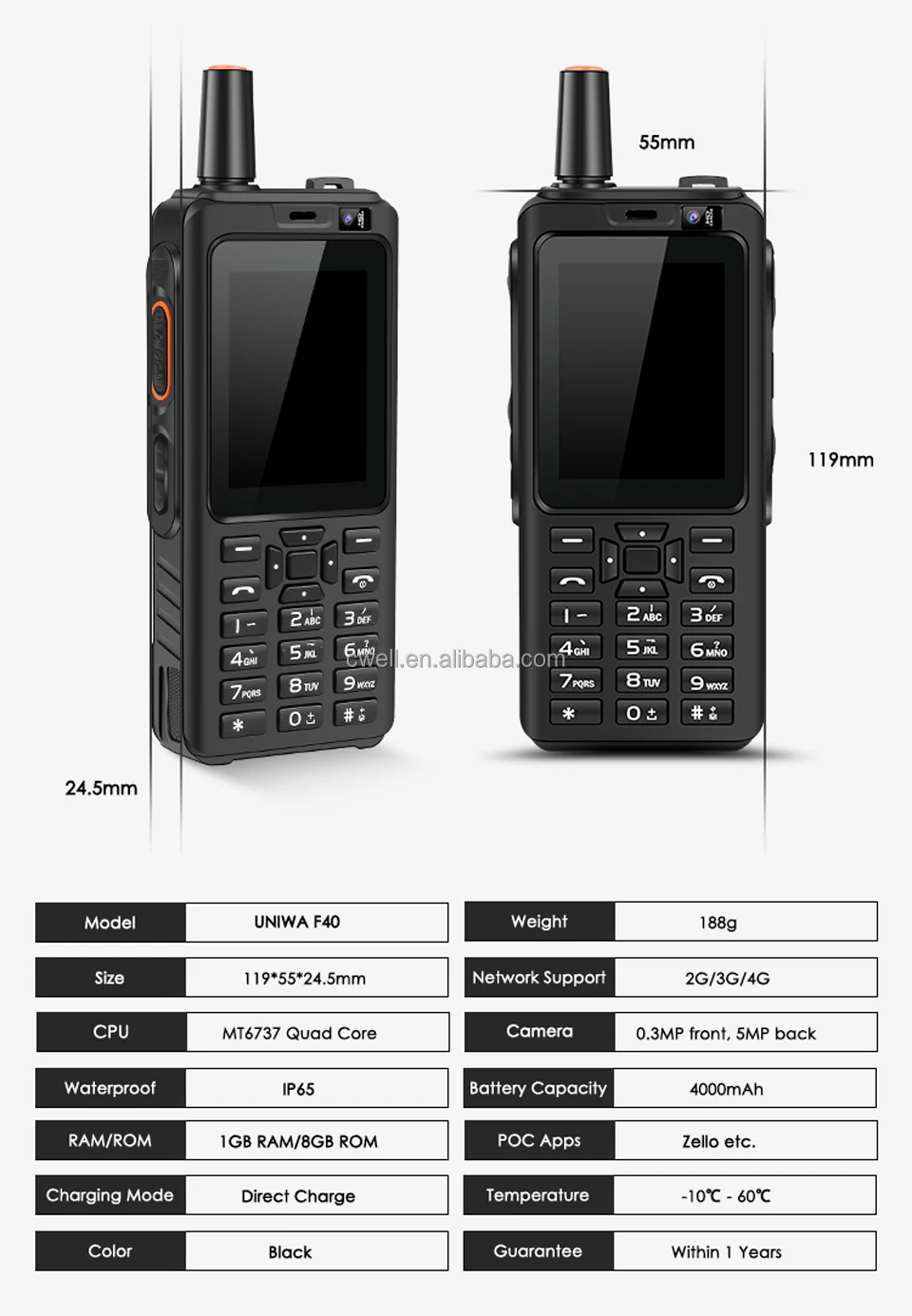 Uniwa F40 2.4 Inch Ips Screen 4000mah Big Battery 4g Lte Cheap Walkie ...