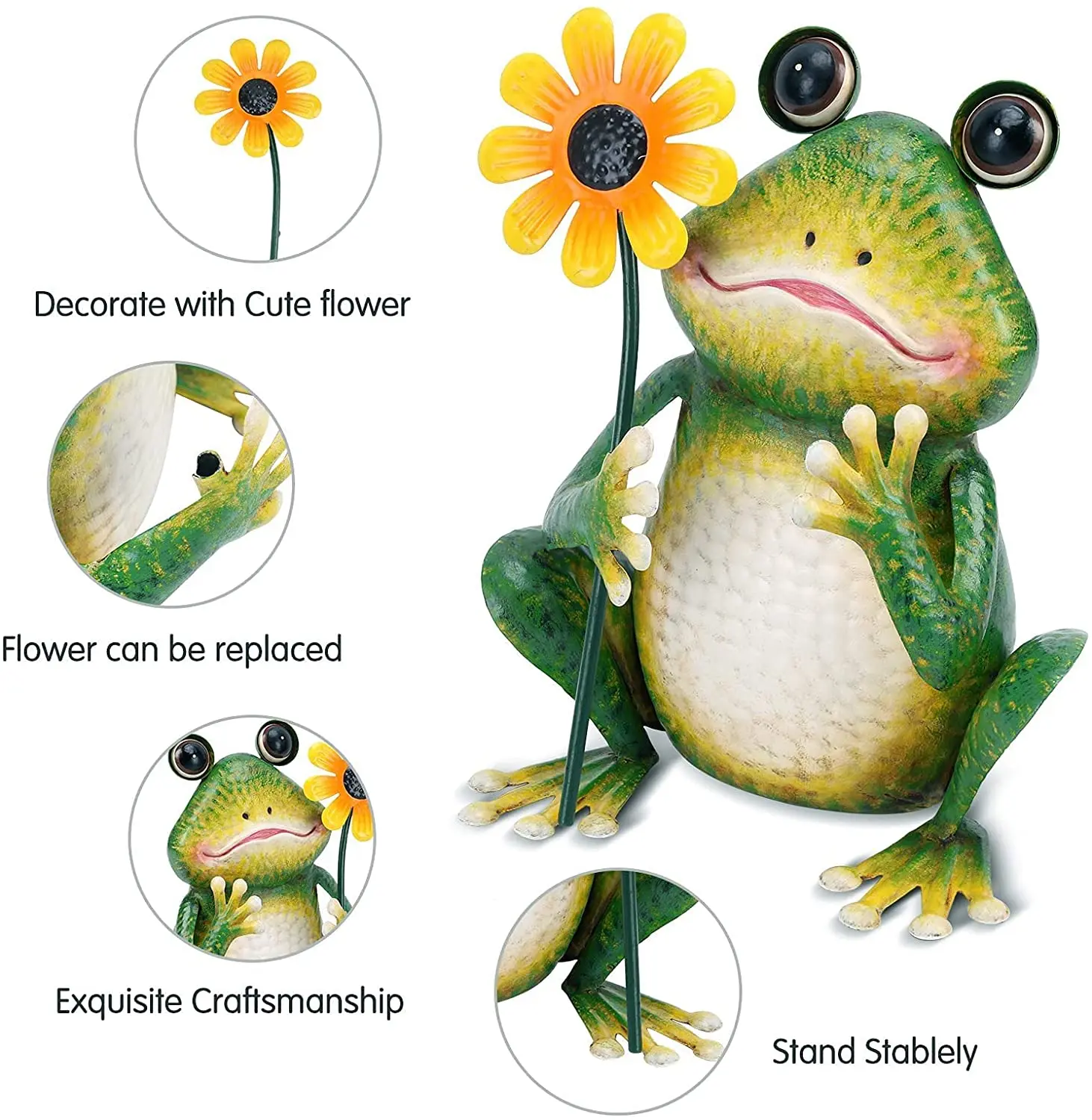 Sunflower Frog - Metal Garden Statue by Hand Work Artisan